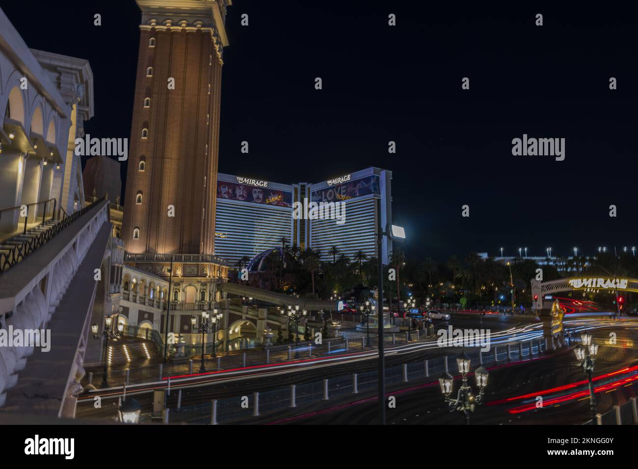 Beautiful view at The Mirage hotel on night sky background. Las Vegas ...