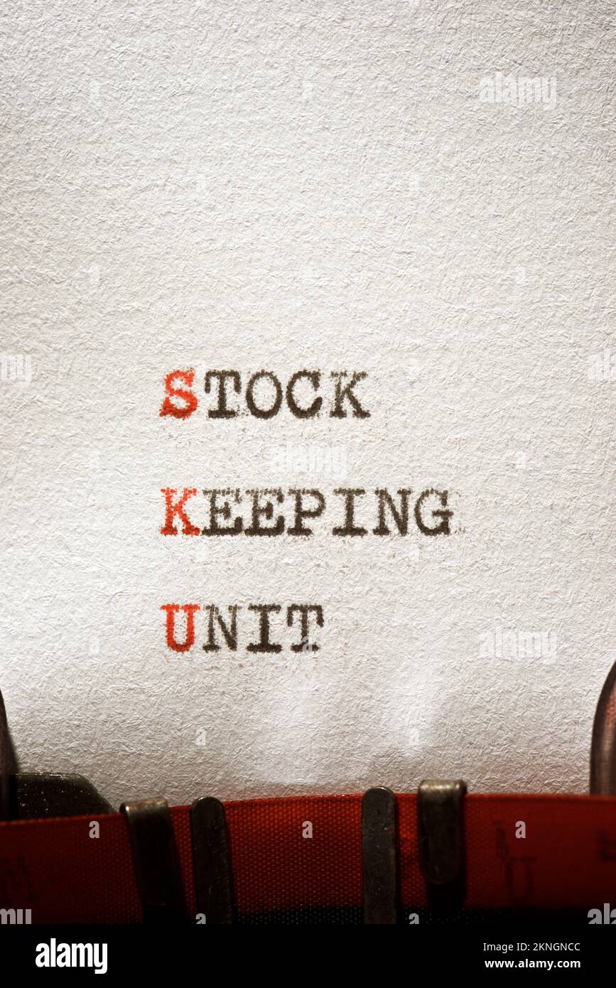 Stock keeping unit phrase written with a typewriter Stock Photo - Alamy