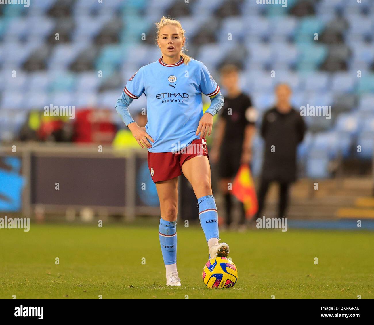 Alex Greenwood #5 of Manchester City waits to take a free kick during ...