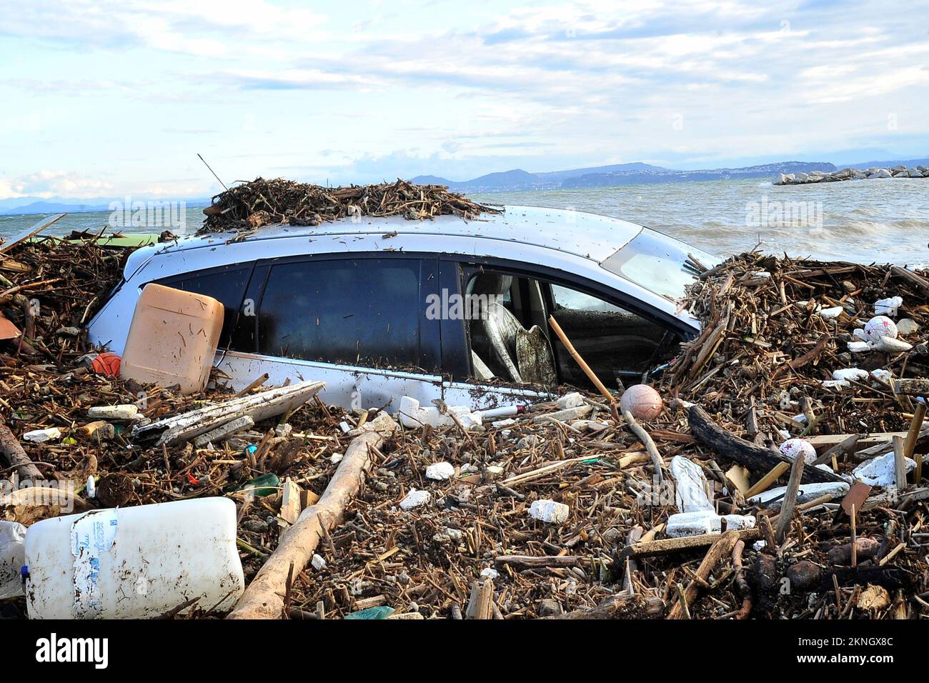 Ischia, Italy. 27th Nov, 2022. Cars destroyed on the beach after the ...