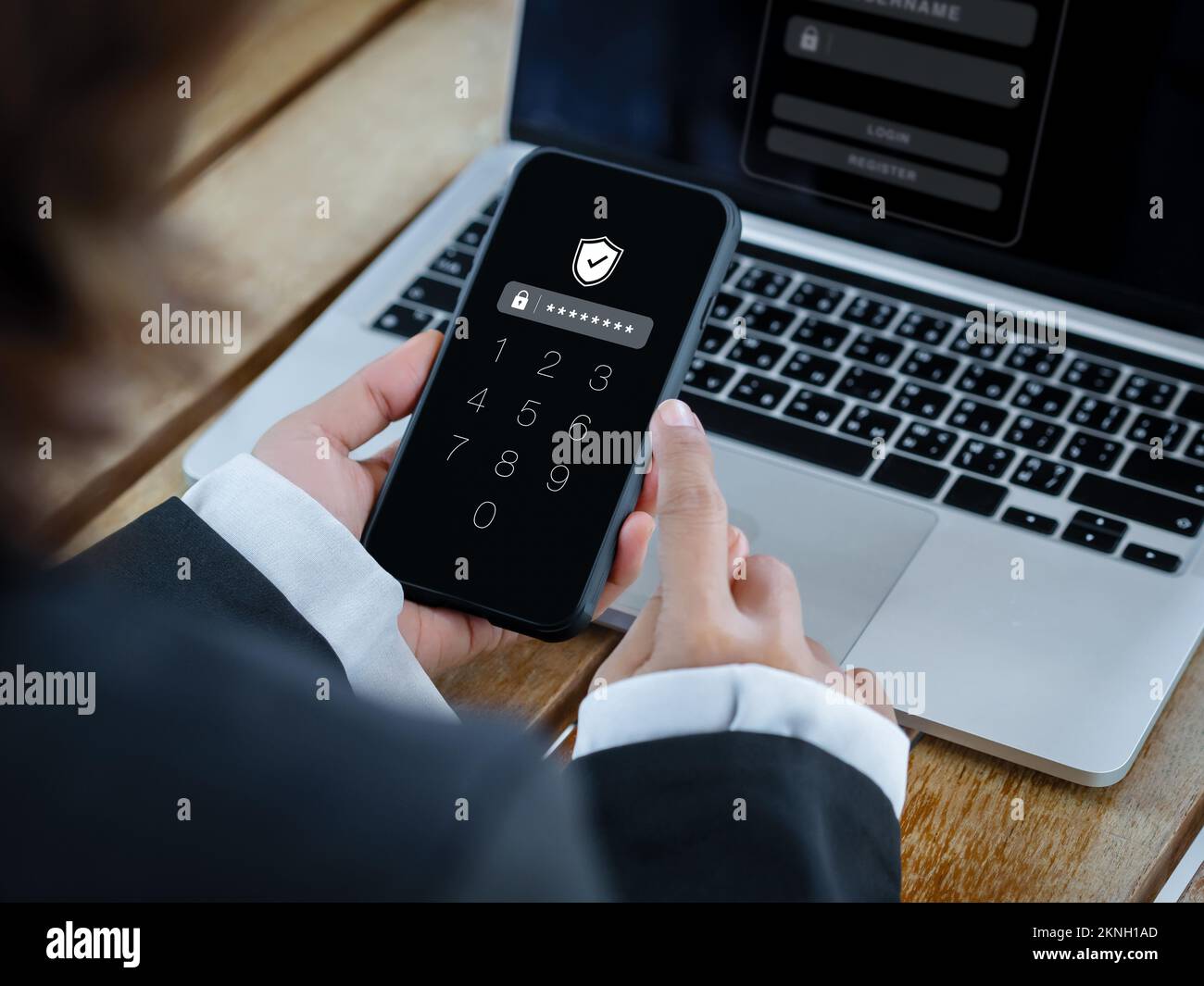 Two factor authentication or 2FA and cyber security concept. Shield ...