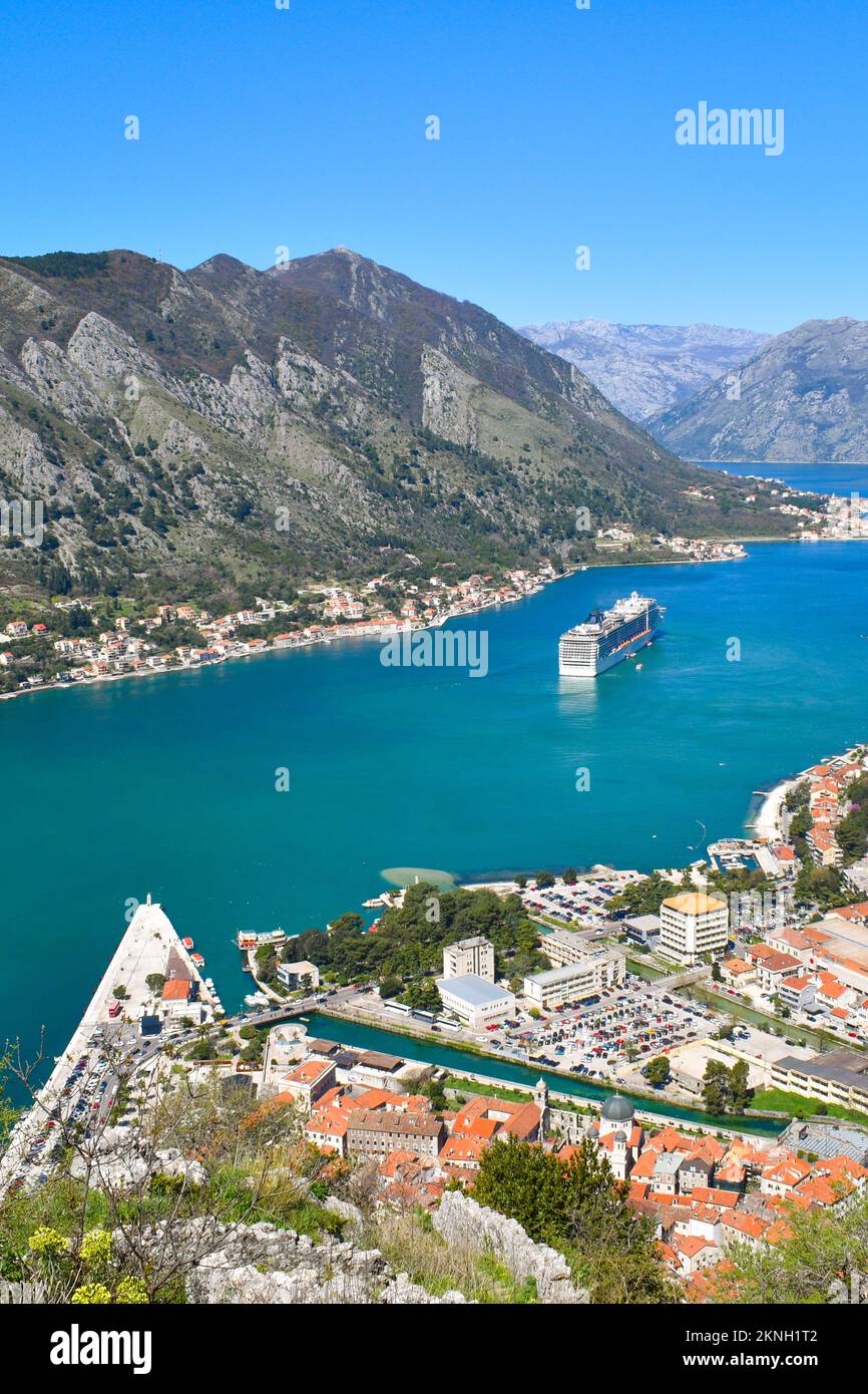 Kotor, Montenegro, Europe. Bay of Kotor on Adriatic Sea. Roofs of the ...