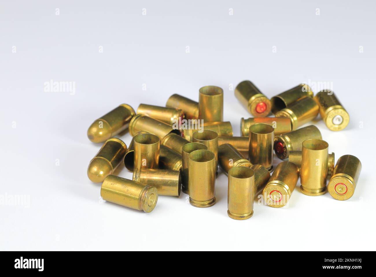 Vareity of used ammunition shells isolated on white background Stock ...