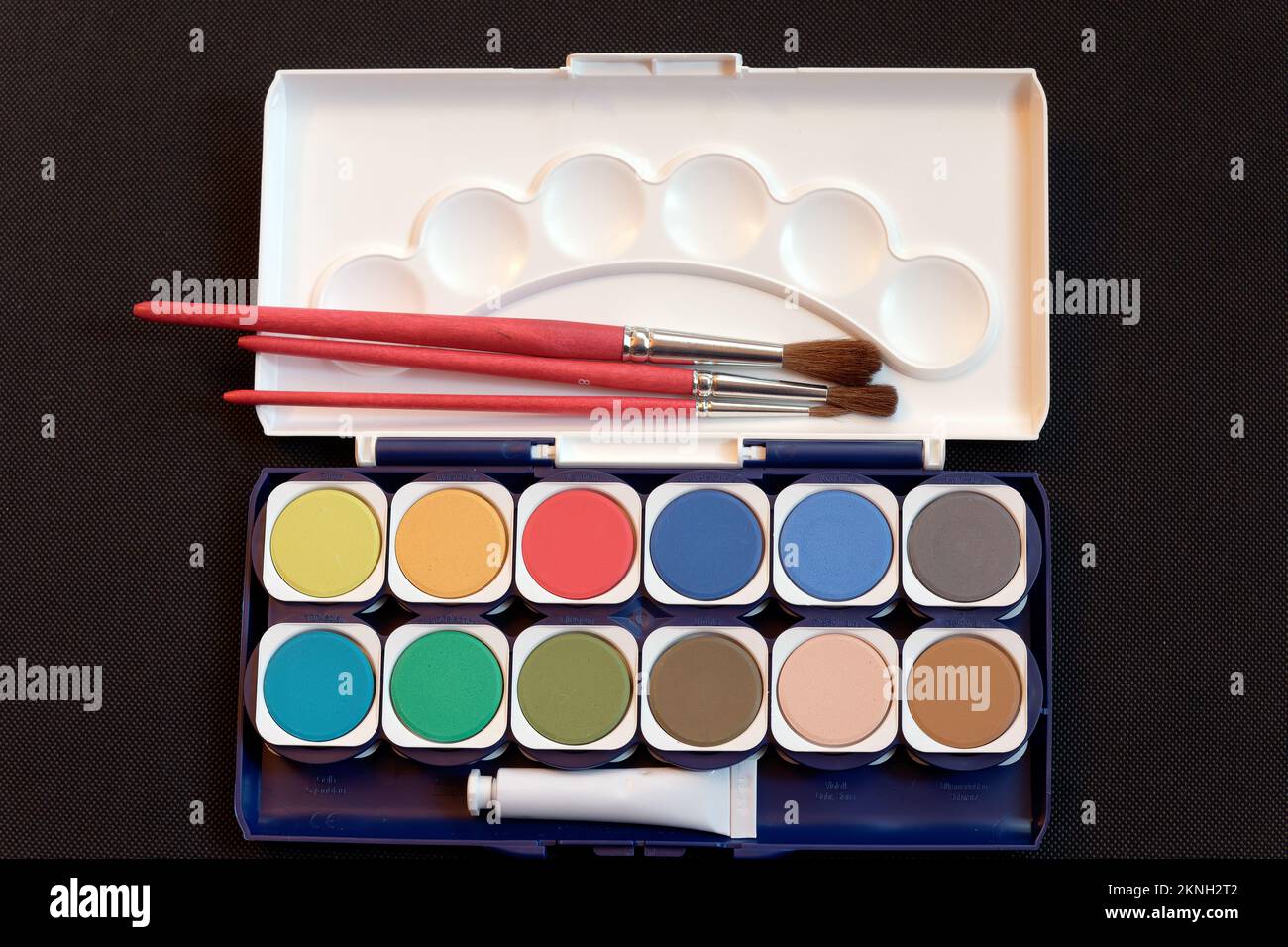 Hobby,Drawing and painting: painting box with watercolors and brushes ...