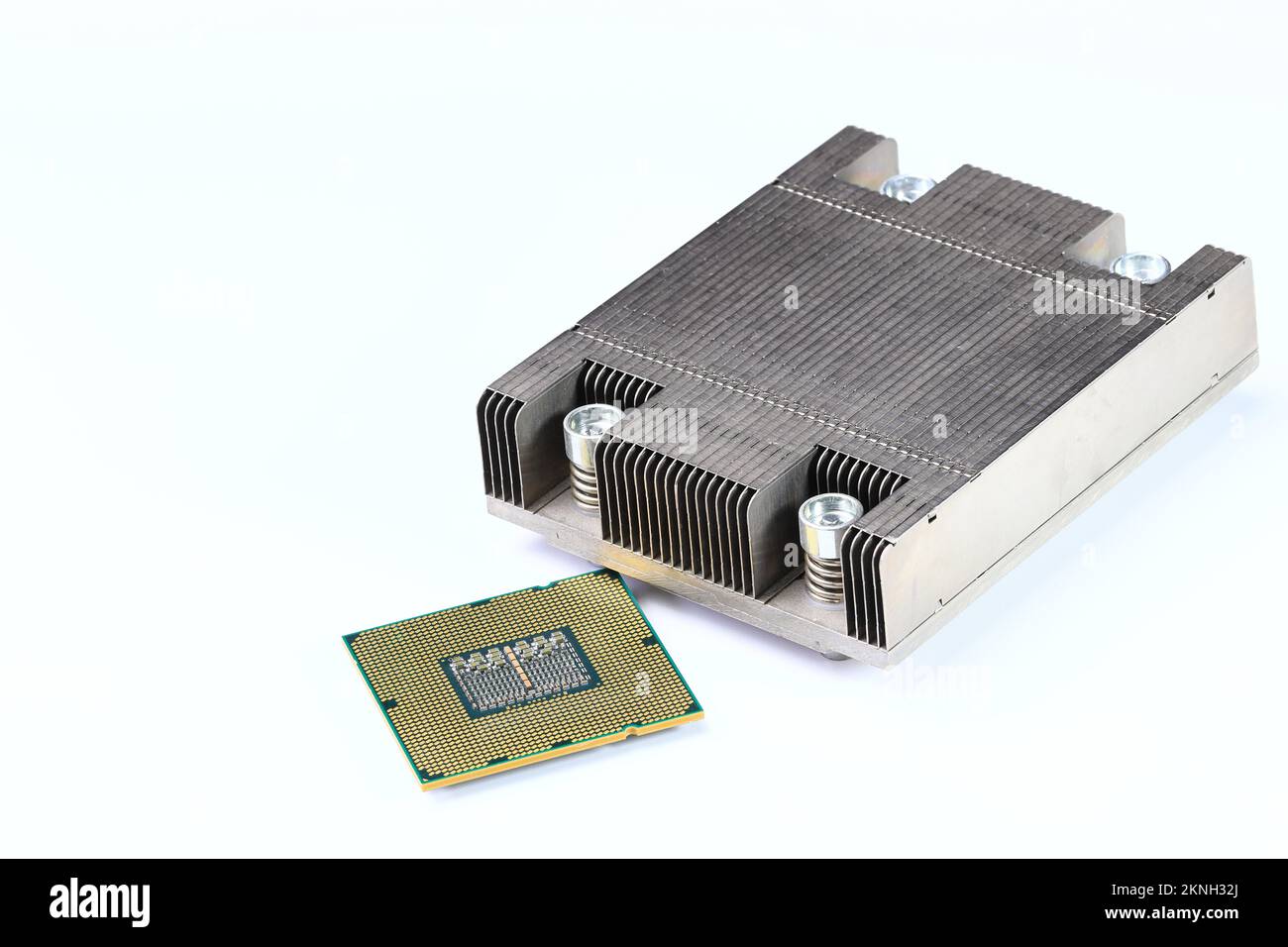 CPU with heat sink, computer processor cooler, radiator, equipment ...