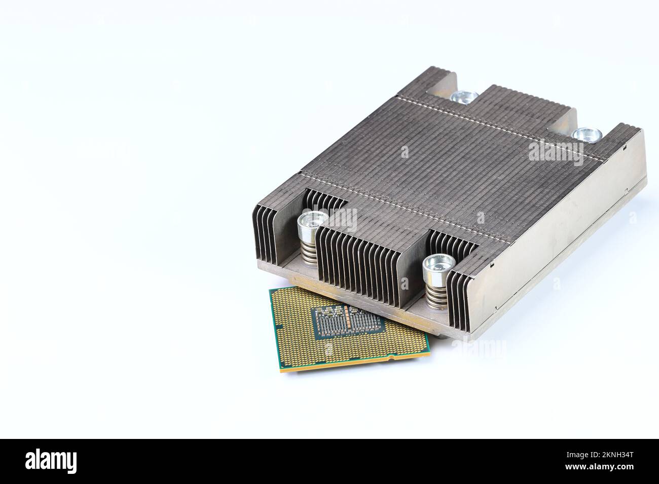 CPU with heat sink, computer processor cooler, radiator, equipment ...