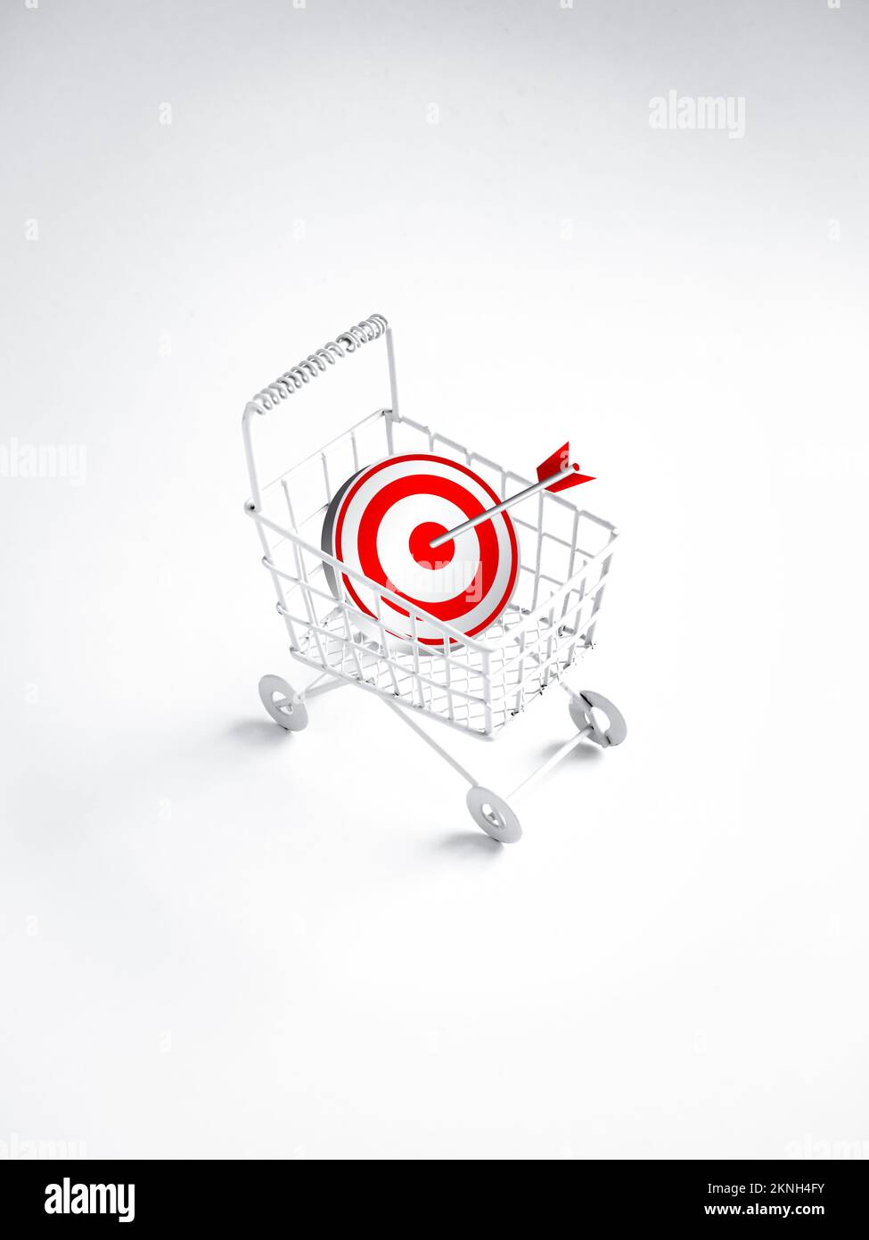 3d red target icon in the white shopping trolley cart supermarket ...