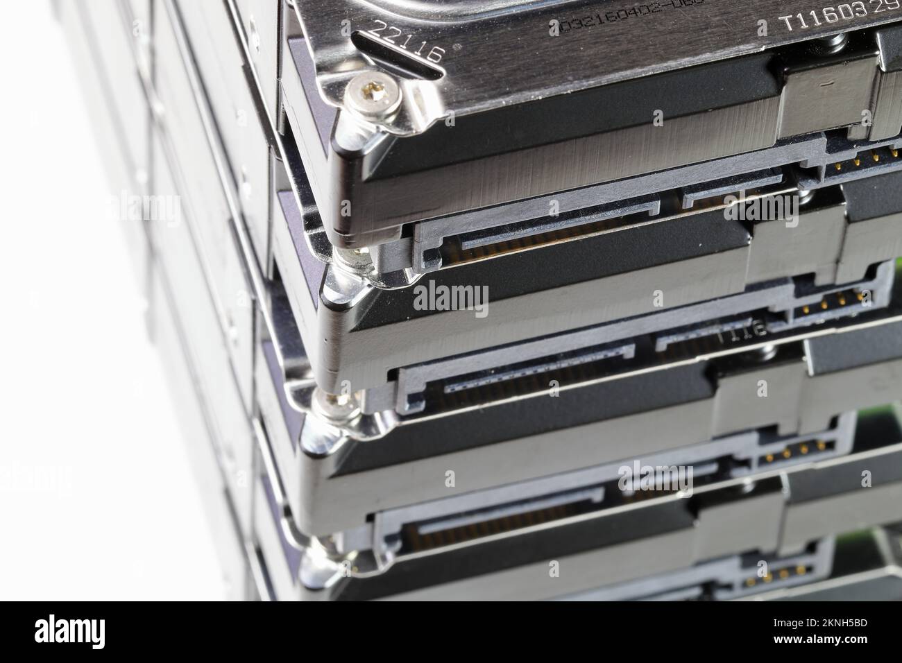 pile or stack of HDD, SSHD Hybrid hard disk drives 3.5" standard ...