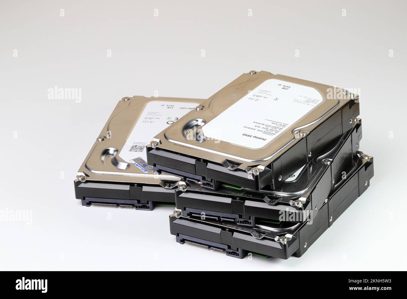 pile or stack of HDD, SSHD Hybrid hard disk drives 3.5" standard ...