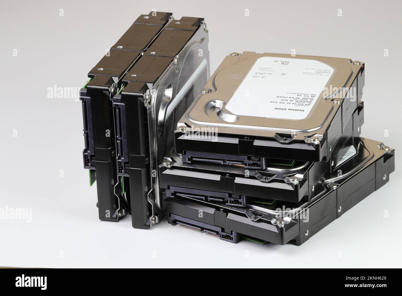 pile or stack of HDD, SSHD Hybrid hard disk drives 3.5" standard ...