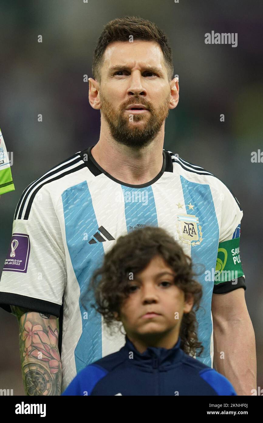 LUSAIL, QATAR - NOVEMBER 26: Player of Argentina Lionel Messi sings the ...