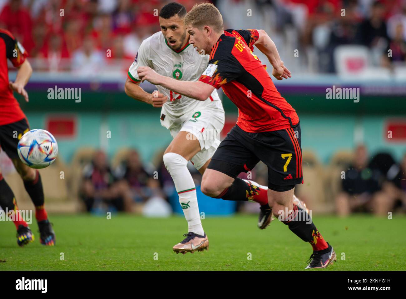 Kevin De Bruyne of Belgium and Selim Alallah of Morocco during the FIFA ...