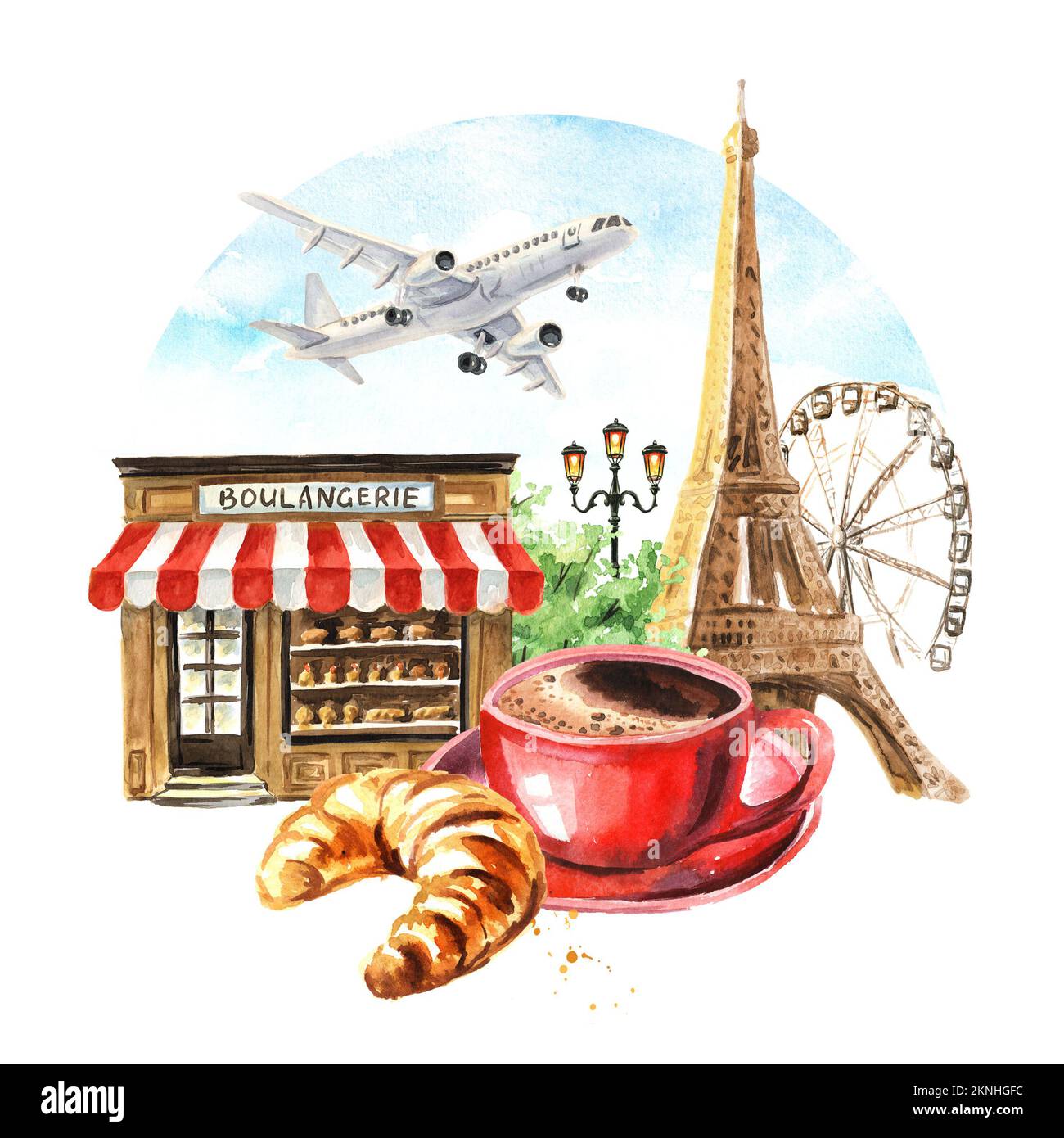 Travel to Paris. Hand drawn watercolor illustration isolated on white ...