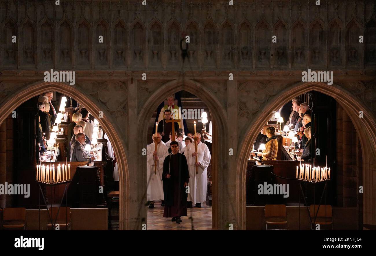 An Advent procession makes it's way from the choir into the nave at ...