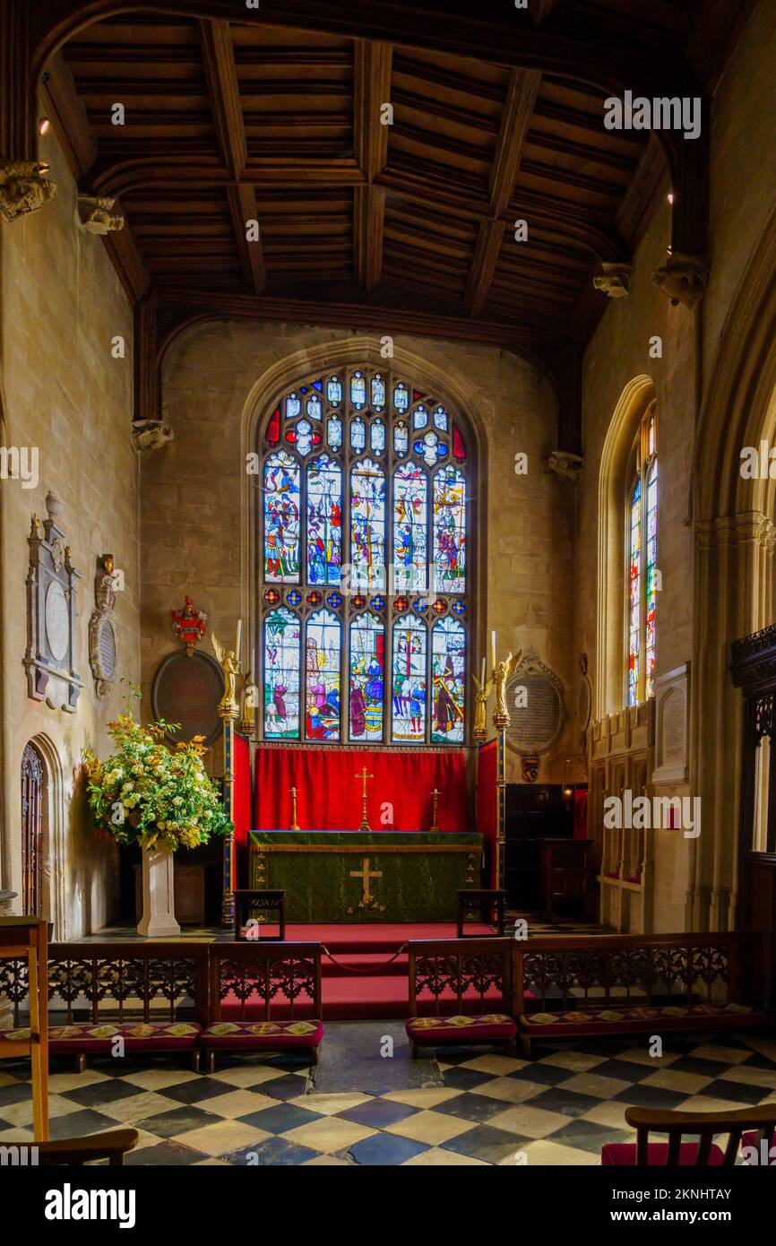 Fairford, UK - October 17, 2022: View of the interior of St Mary church ...