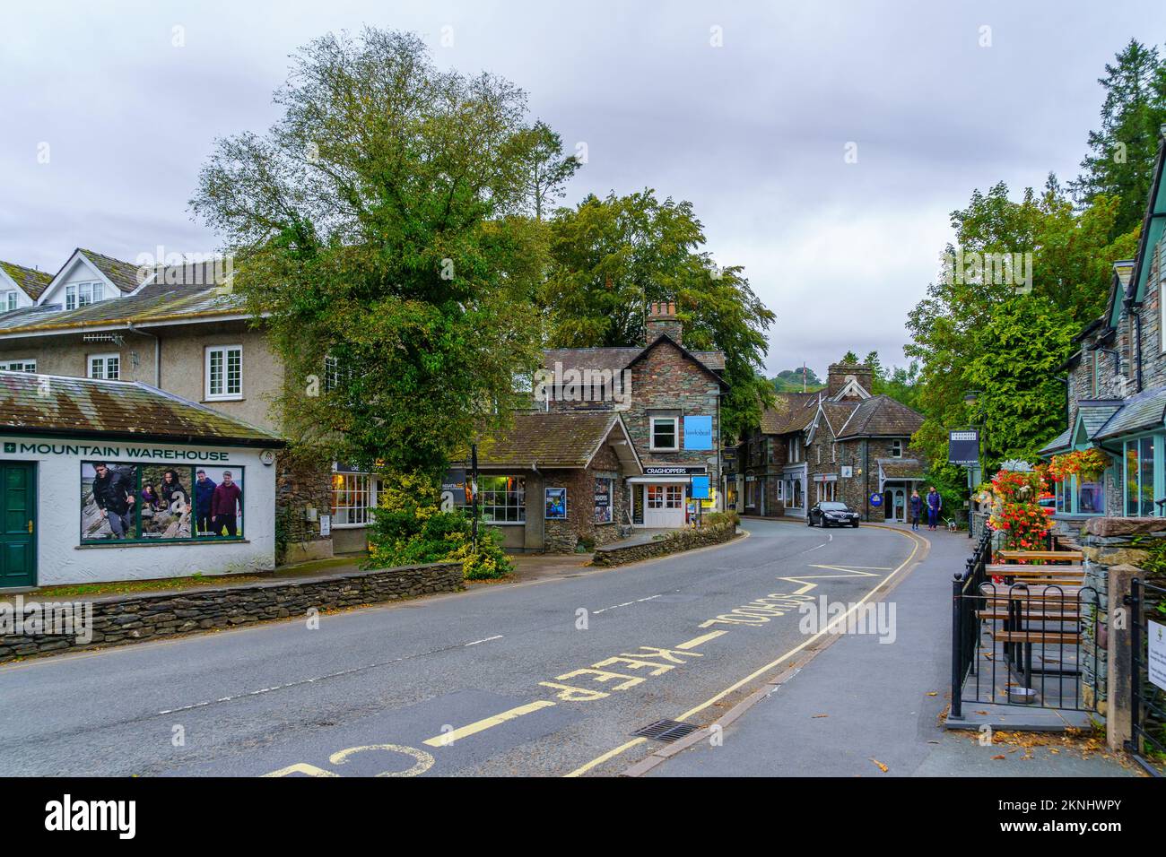 Grasmere, UK - September 25, 2022: View of a street, with locals and ...