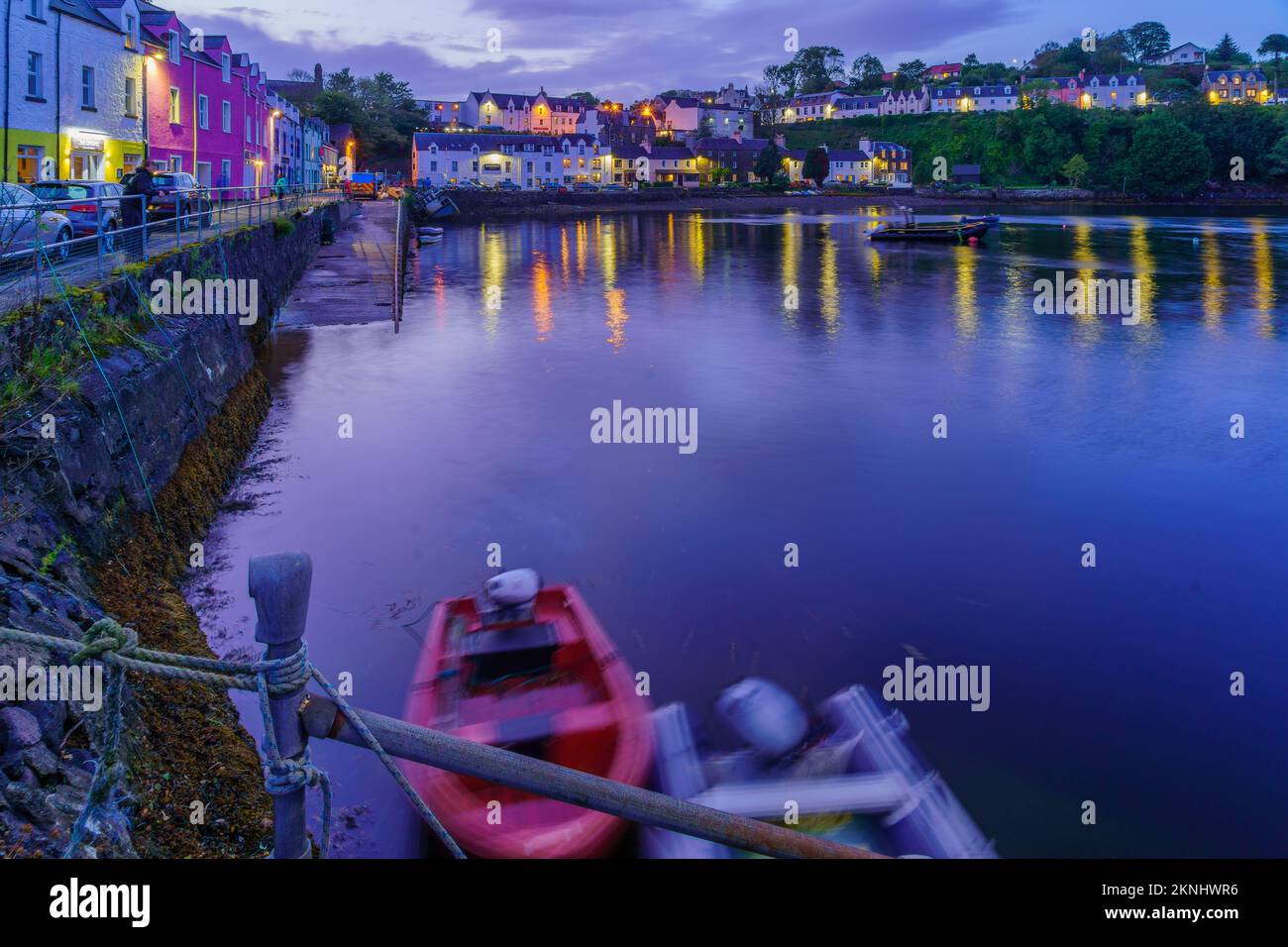 Portree, UK - September 30, 2022: Evening view of the port of Portree ...