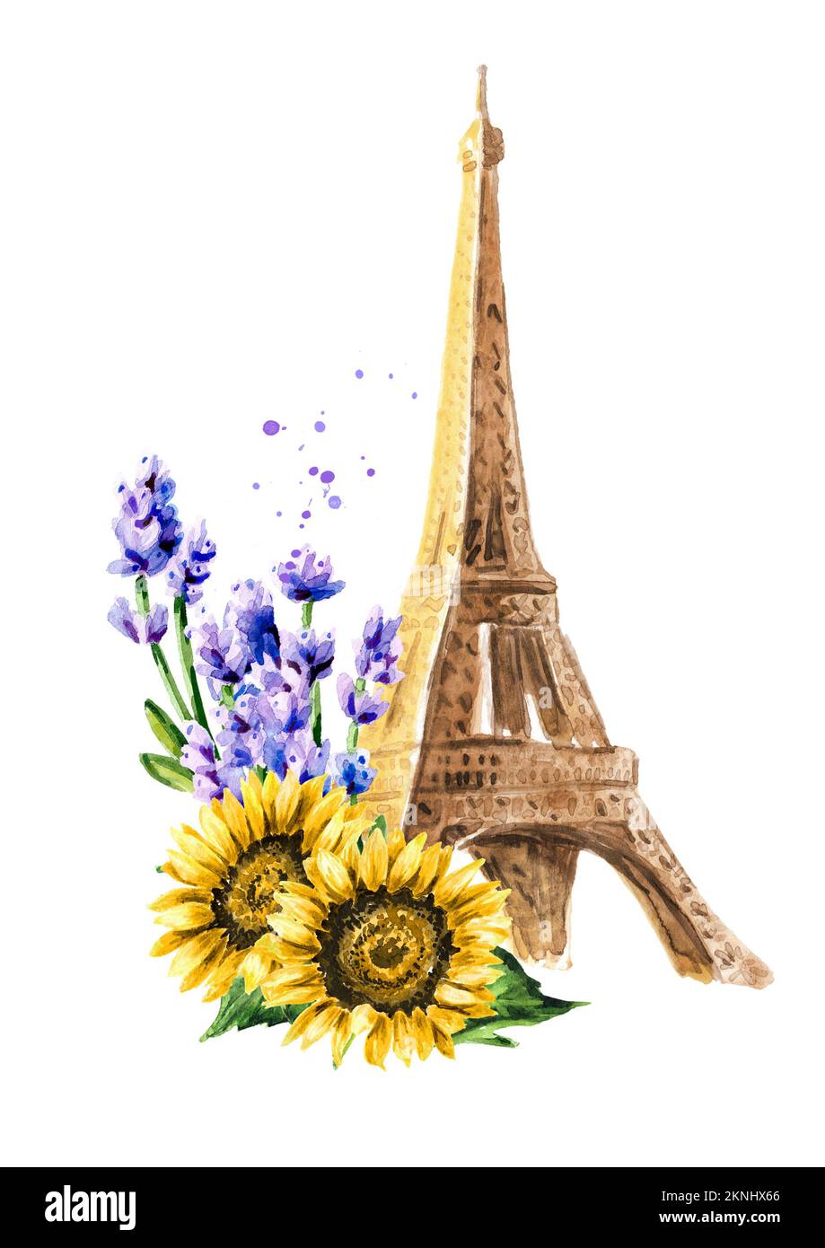 Eiffel Tower and lavender of Provence. Welcome to France card concept ...