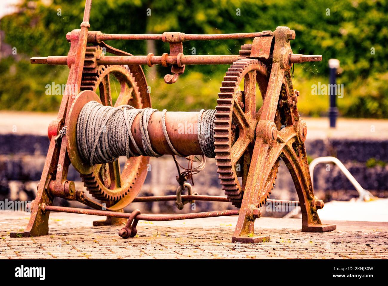 A closeup of a rusty old boat winch for pulling boats up Stock Photo ...