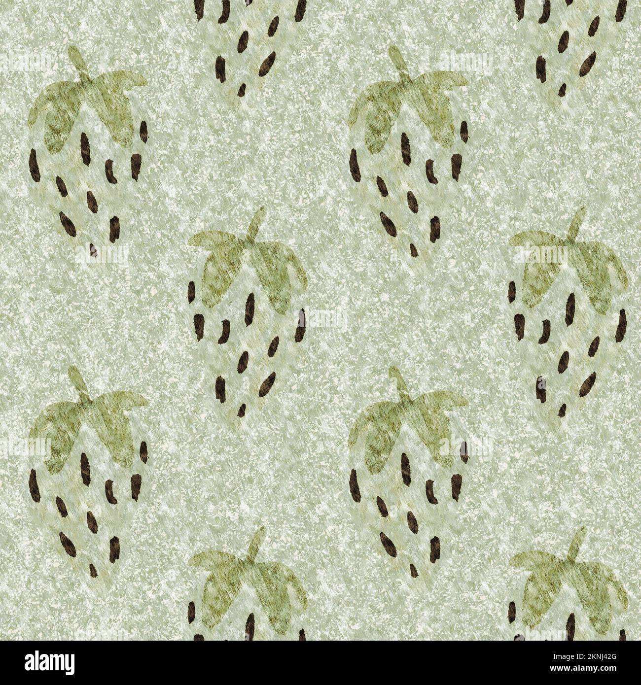 Green marl strawberry vintage seamless pattern. Cottagecore linen retro ...