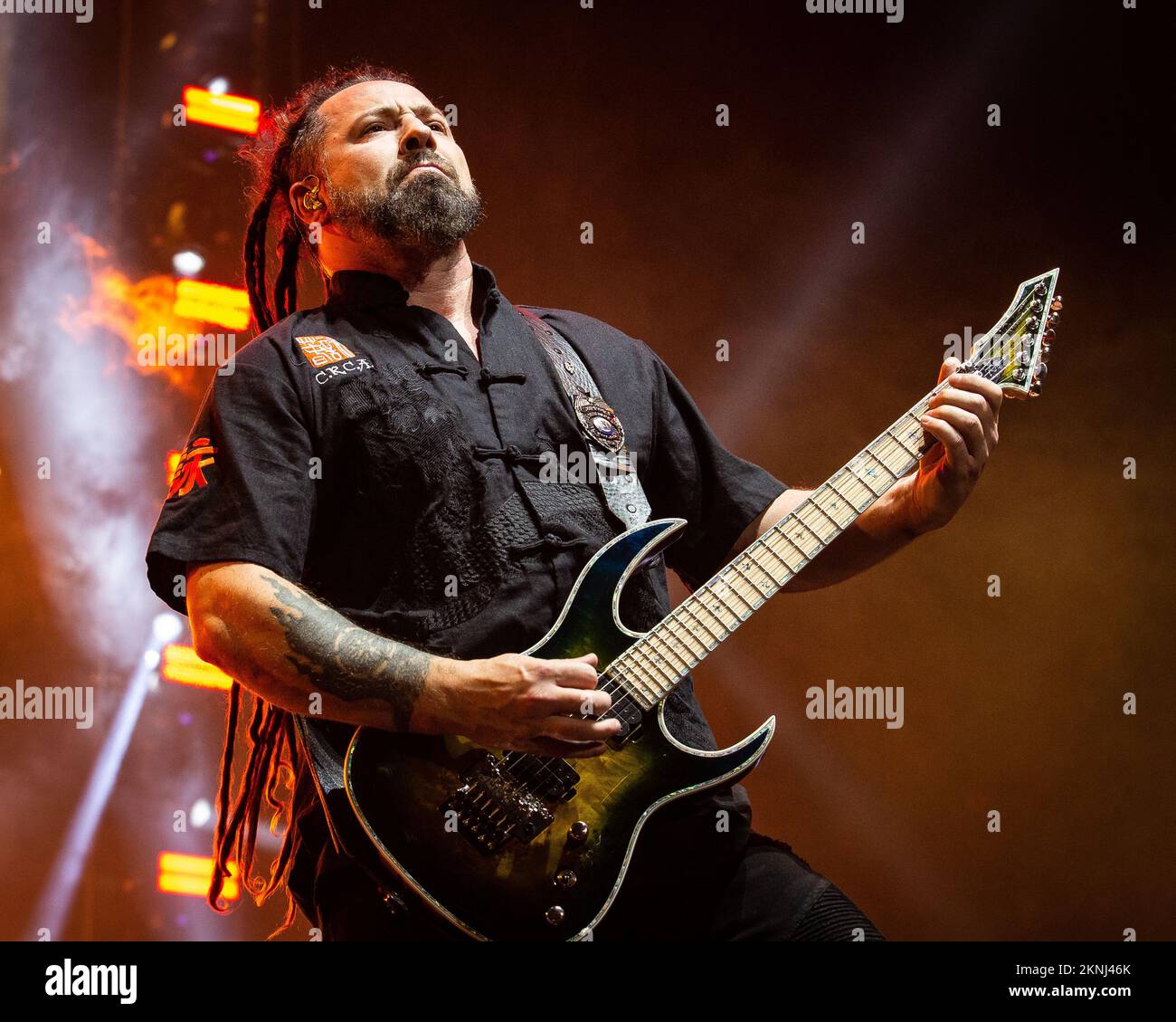 Zoltan Bathory of Five Finger Death Punch performing live on stage ...