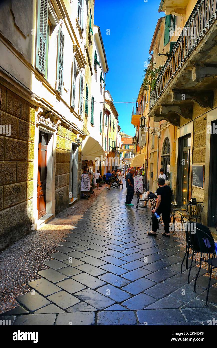 a Colorful glimpse of ancient narrow streets Carrugi typical of ...