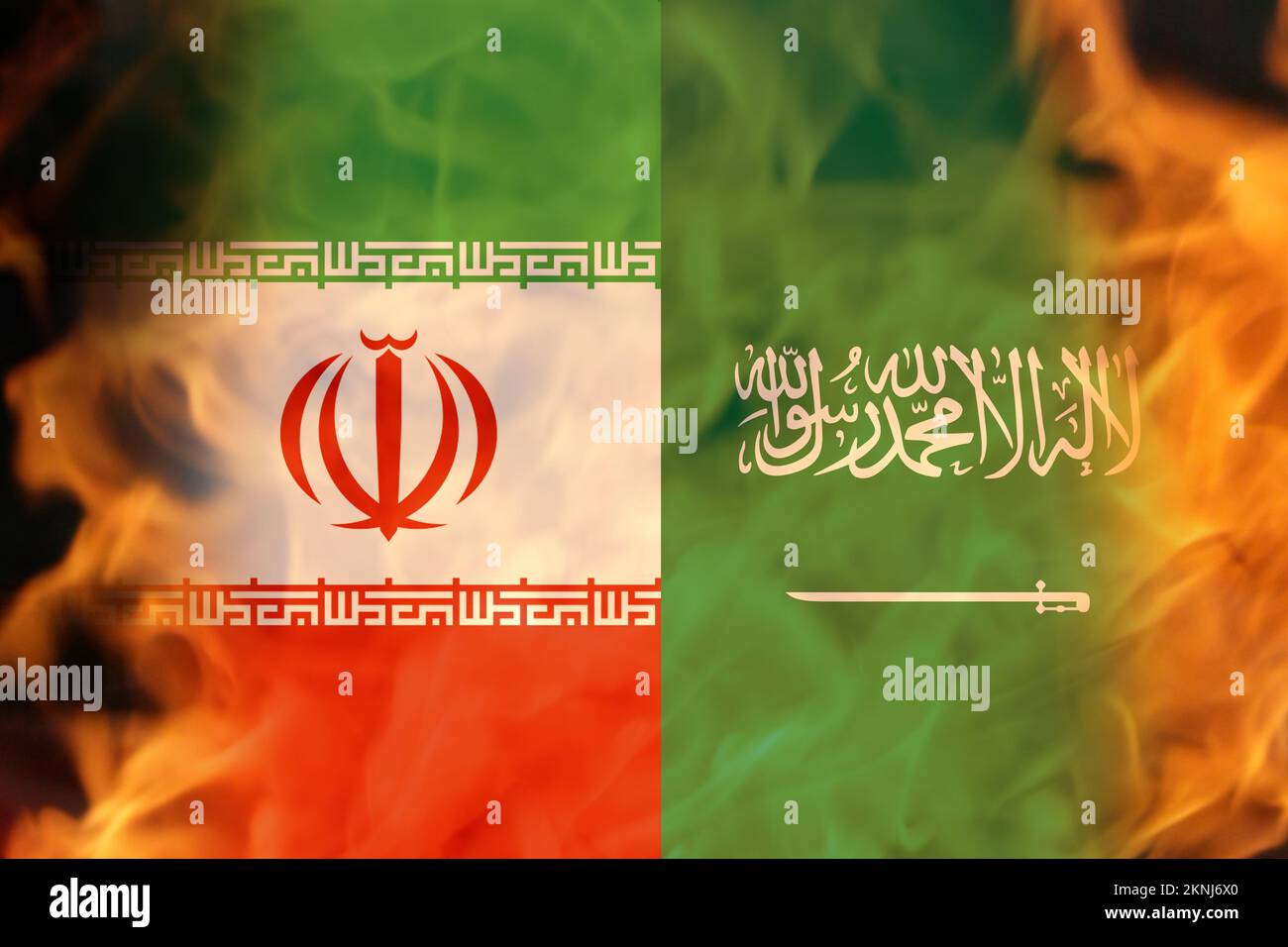 Defocus war between Iran and Saudi Arabia. National flag of iran and ...