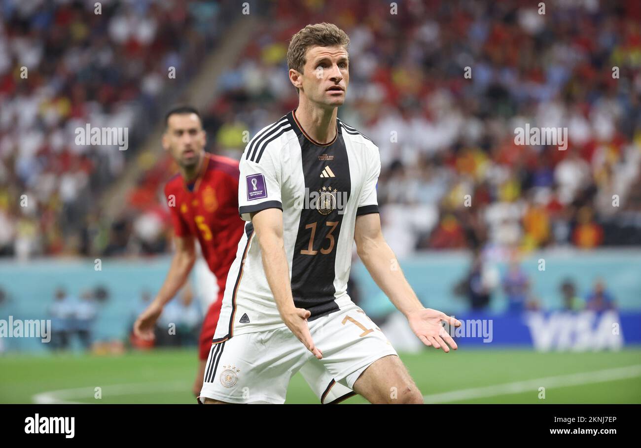 Al Khor, Qatar. 27th Nov, 2022. German Thomas Muller gestures during a ...