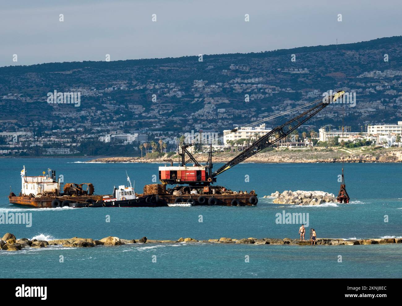 Chloraka Paphos, Cyprus: Breakwaters being erected on coastal area to ...