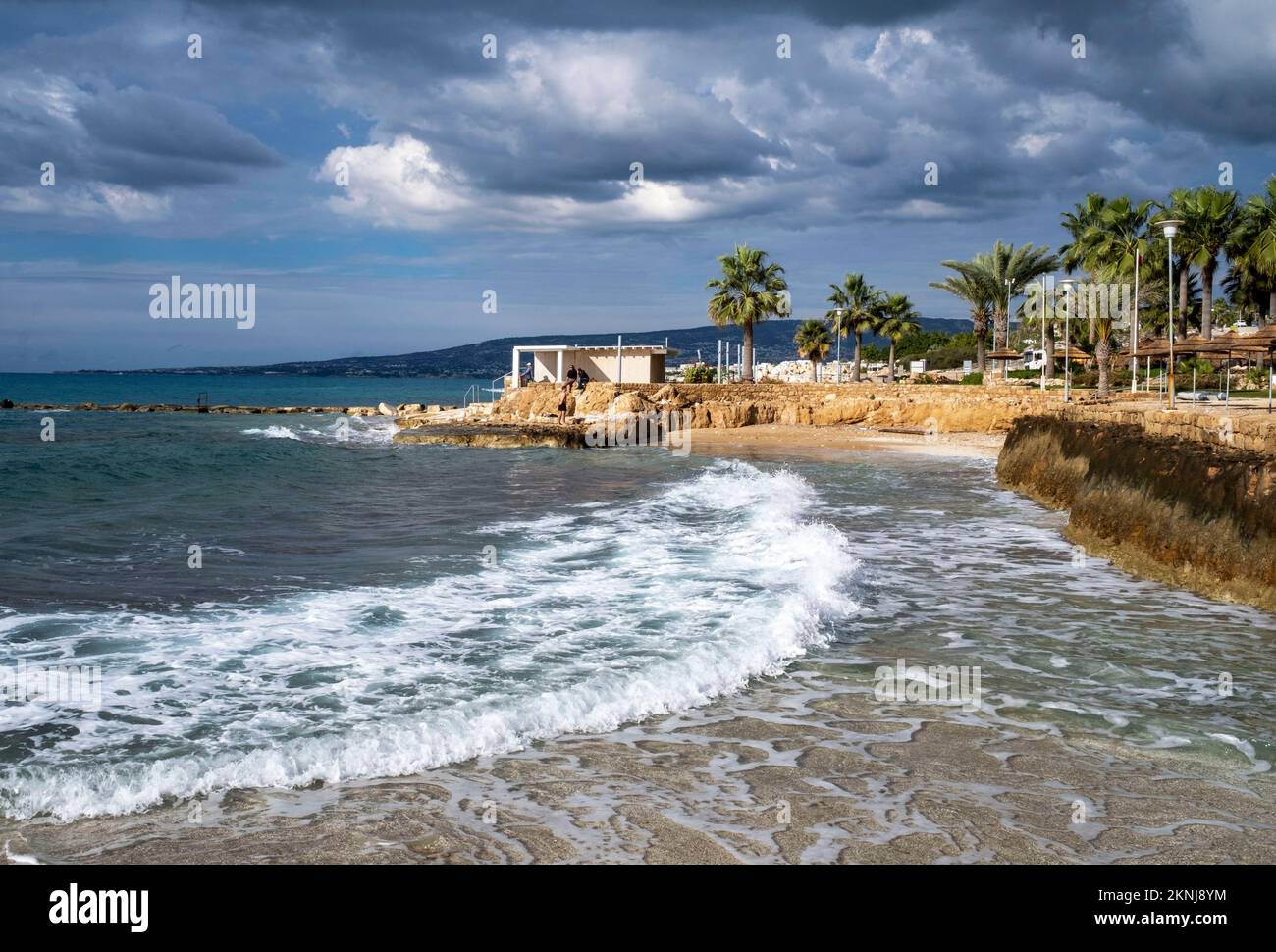 Small sandy beach at St Georges, Chloraka, Paphos, Cyprus Stock Photo ...