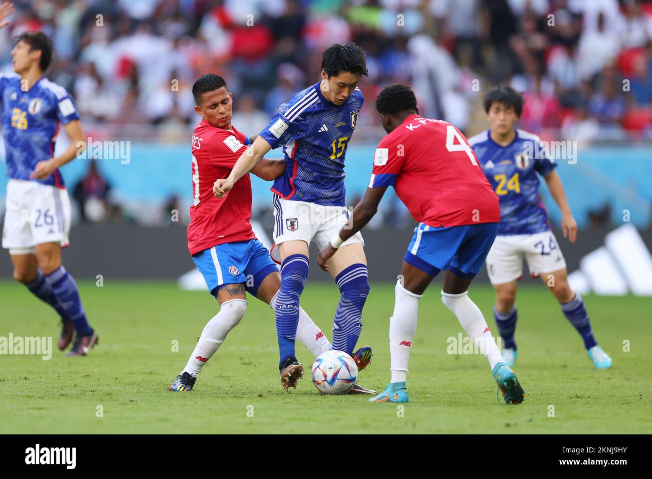 Al Rayyan, Qatar. 27th Nov, 2022. (L to R) Gerson Torres (CRC), Daichi Kamada (JPN) Football ...