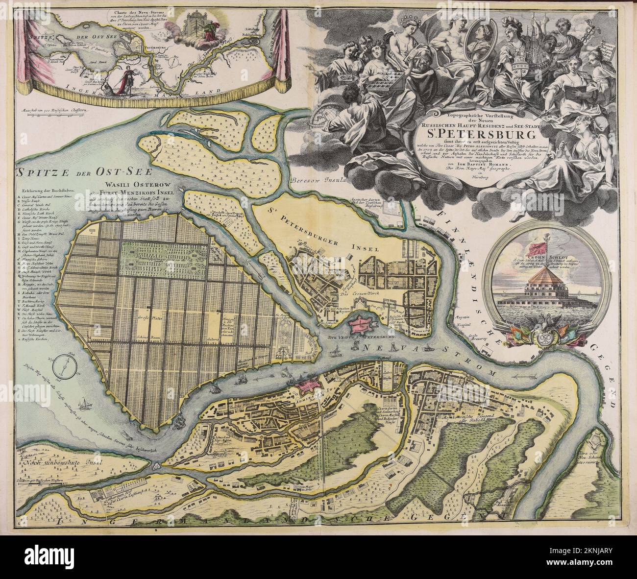 Vintage city plan of Saint Petersburg and area around it from 18th ...