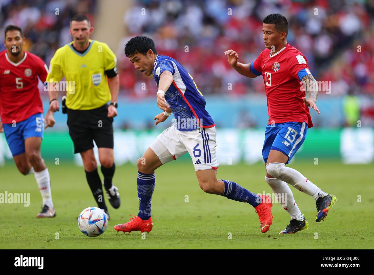 Al Rayyan, Qatar. 27th Nov, 2022. (L to R) Wataru Endo (JPN), Gerson Torres (CRC) Football ...