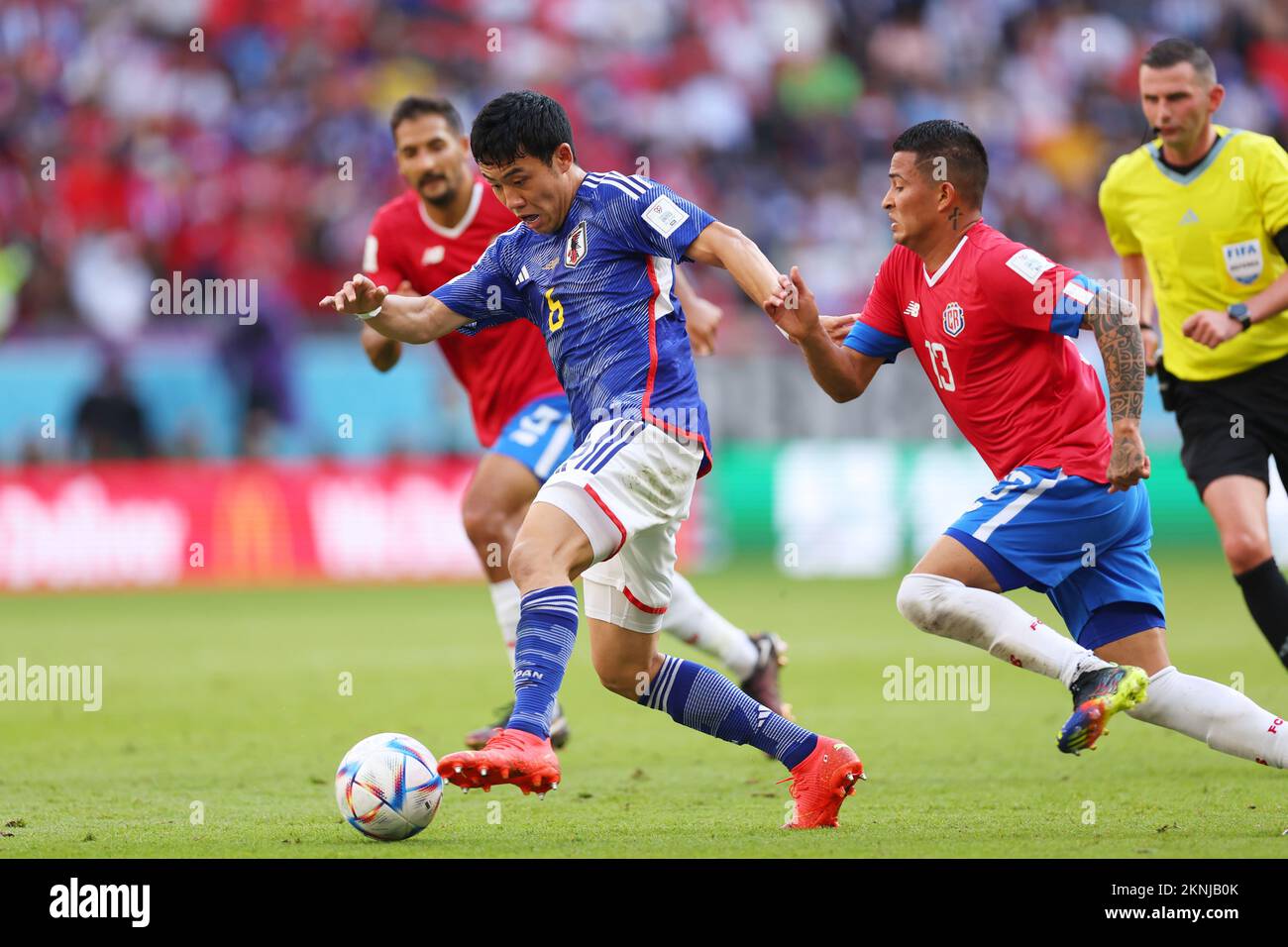 Al Rayyan, Qatar. 27th Nov, 2022. (L to R) Wataru Endo (JPN), Gerson Torres (CRC) Football ...