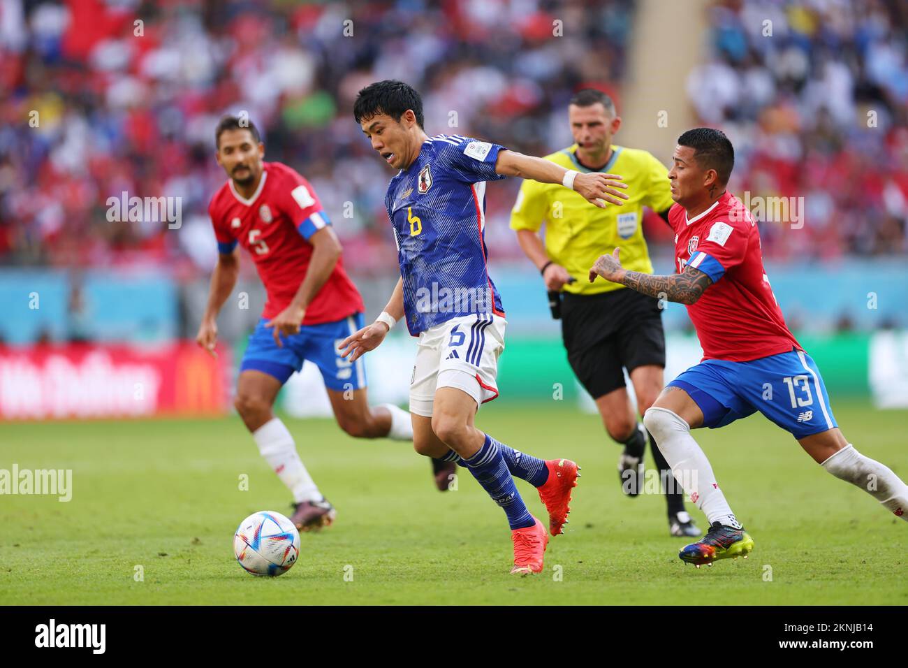 Al Rayyan, Qatar. 27th Nov, 2022. (L to R) Wataru Endo (JPN), Gerson Torres (CRC) Football ...