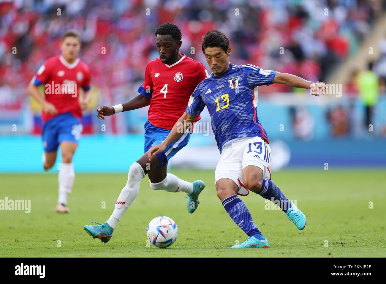 Al Rayyan, Qatar. 27th Nov, 2022. (L to R) Keysher Fuller (CRC), Hidemasa Morita (JPN) Football ...