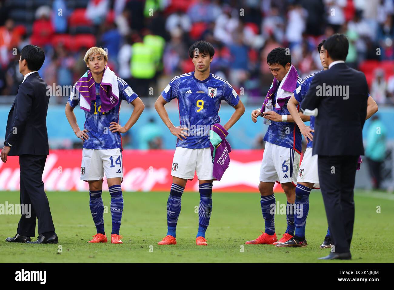 Al Rayyan, Qatar. 27th Nov, 2022. (L to R) Junya Ito, Kaoru Mitoma, Wataru Endo (JPN) Football ...