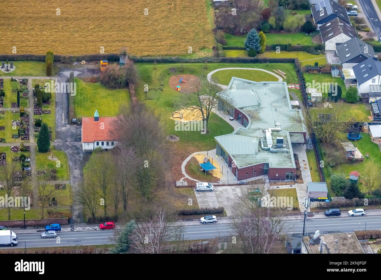 Aerial view, Evang. day care center Die Schatzkiste in the district ...