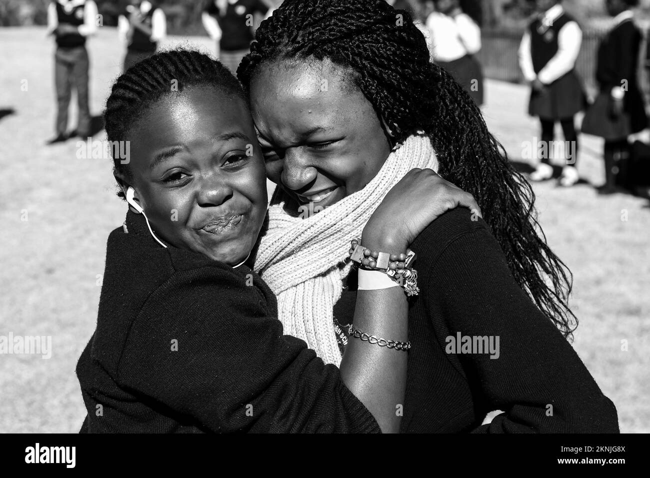 Kids Hugging Each Other Black And White