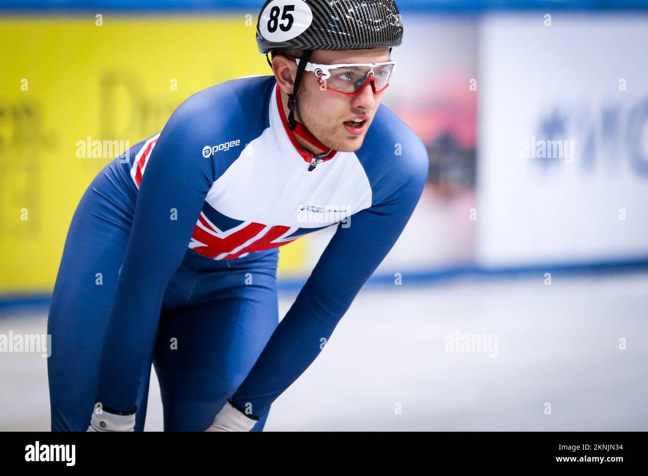 Dresden, Germany, February 01, 2019: British speed skater Jack Burrows ...