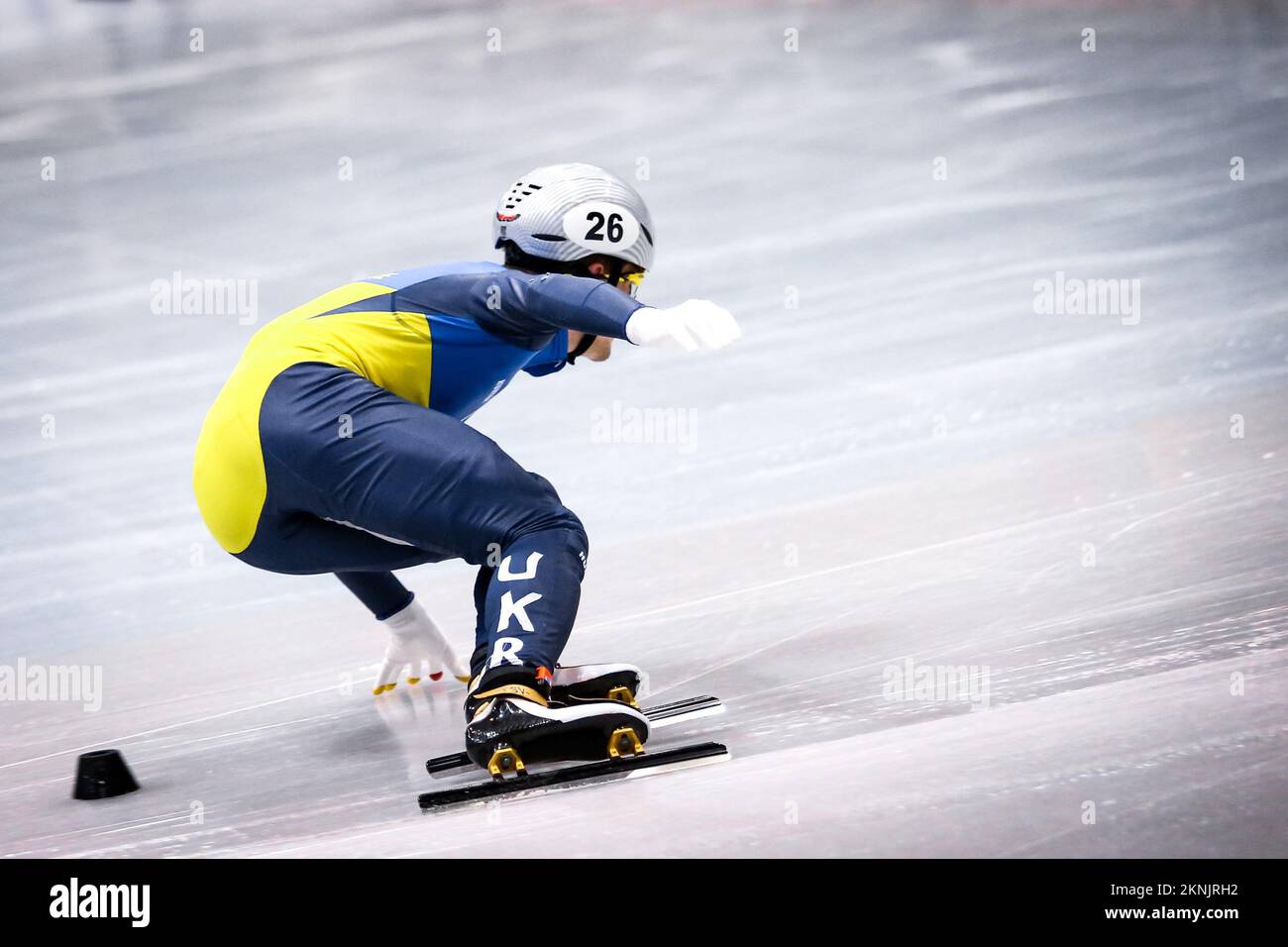 Dresden, Germany, February 01, 2019: Ukrainian speed skater Oleh Handei ...