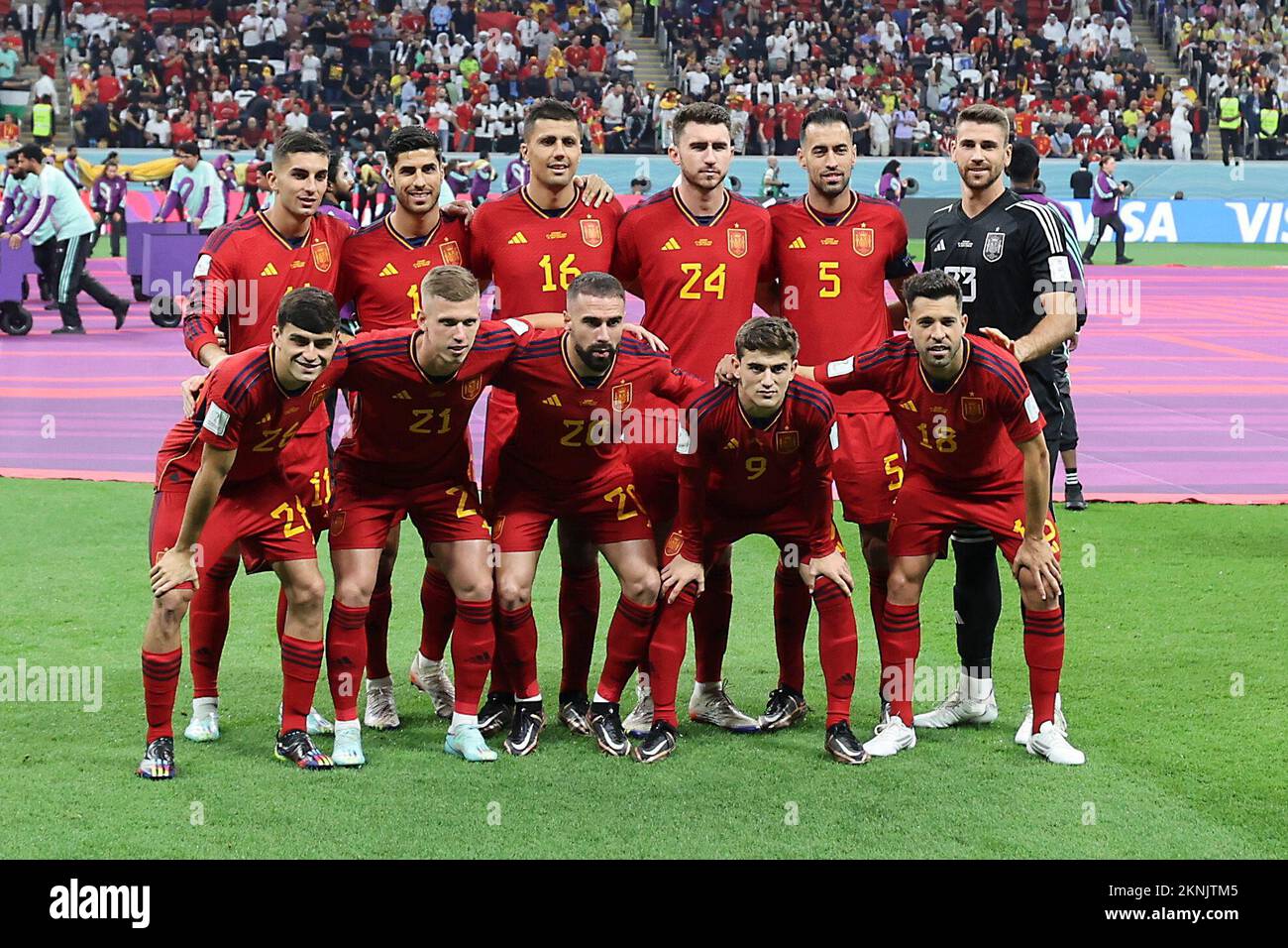 Al Khor, Qatar. 27th Nov, 2022. Starting players of Spain line up prior ...