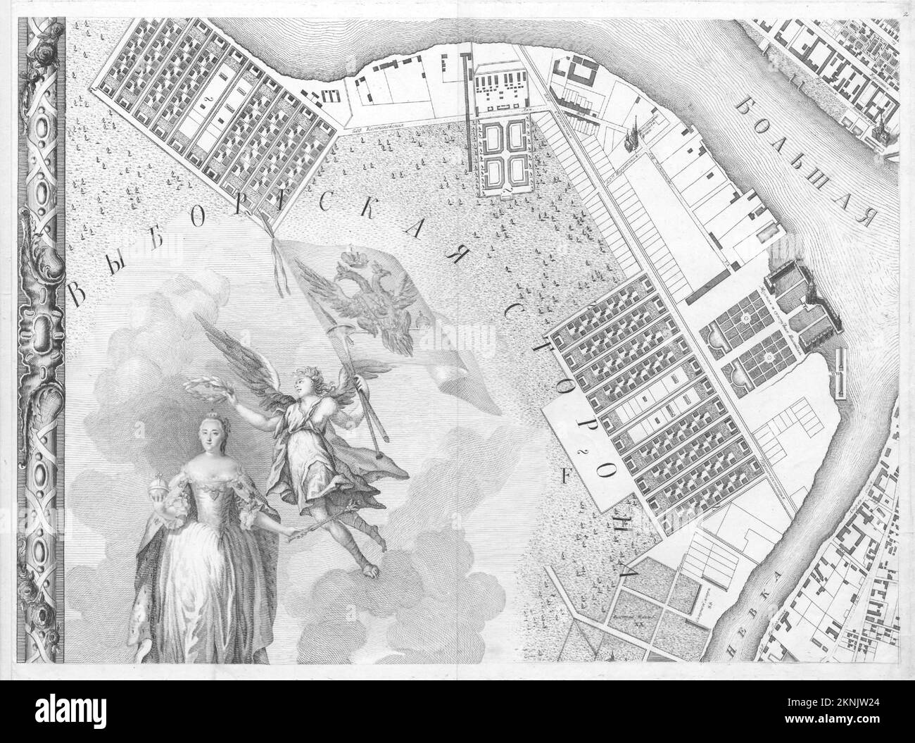 Vintage city plan of Saint Petersburg and area around it from 18th ...