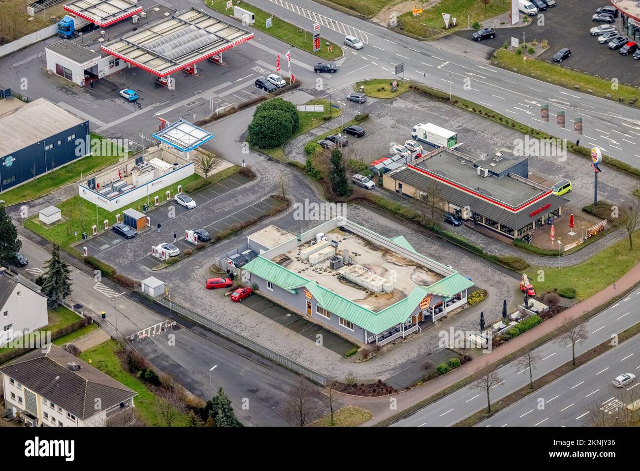 Aerial view, Kamen-Karree with new fast charging park in Kamen, Ruhr ...