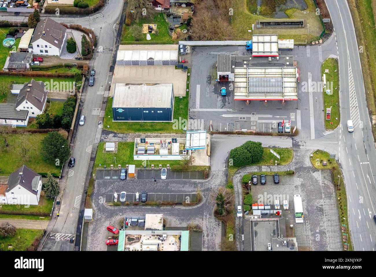 Aerial view, Kamen-Karree with new fast charging park in Kamen, Ruhr ...