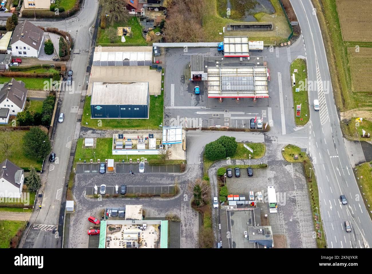 Aerial view, Kamen-Karree with new fast charging park in Kamen, Ruhr ...