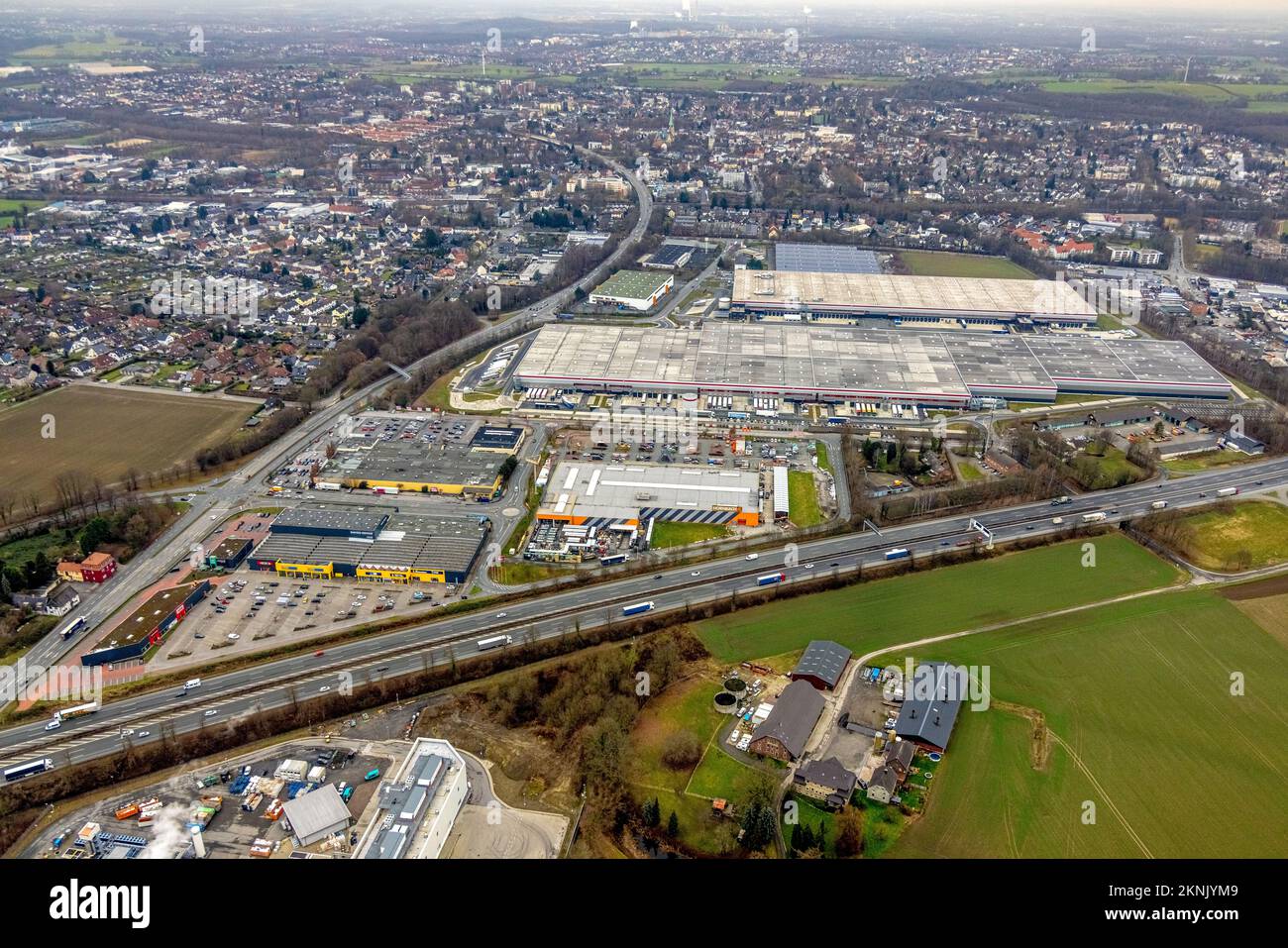 Aerial view, industrial park Unna / Kamen with P3 Logistic Parks in ...