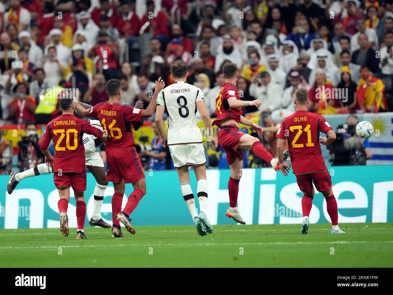 Germany's Antonio Rudiger scores a goal ruled offside by VAR during the ...