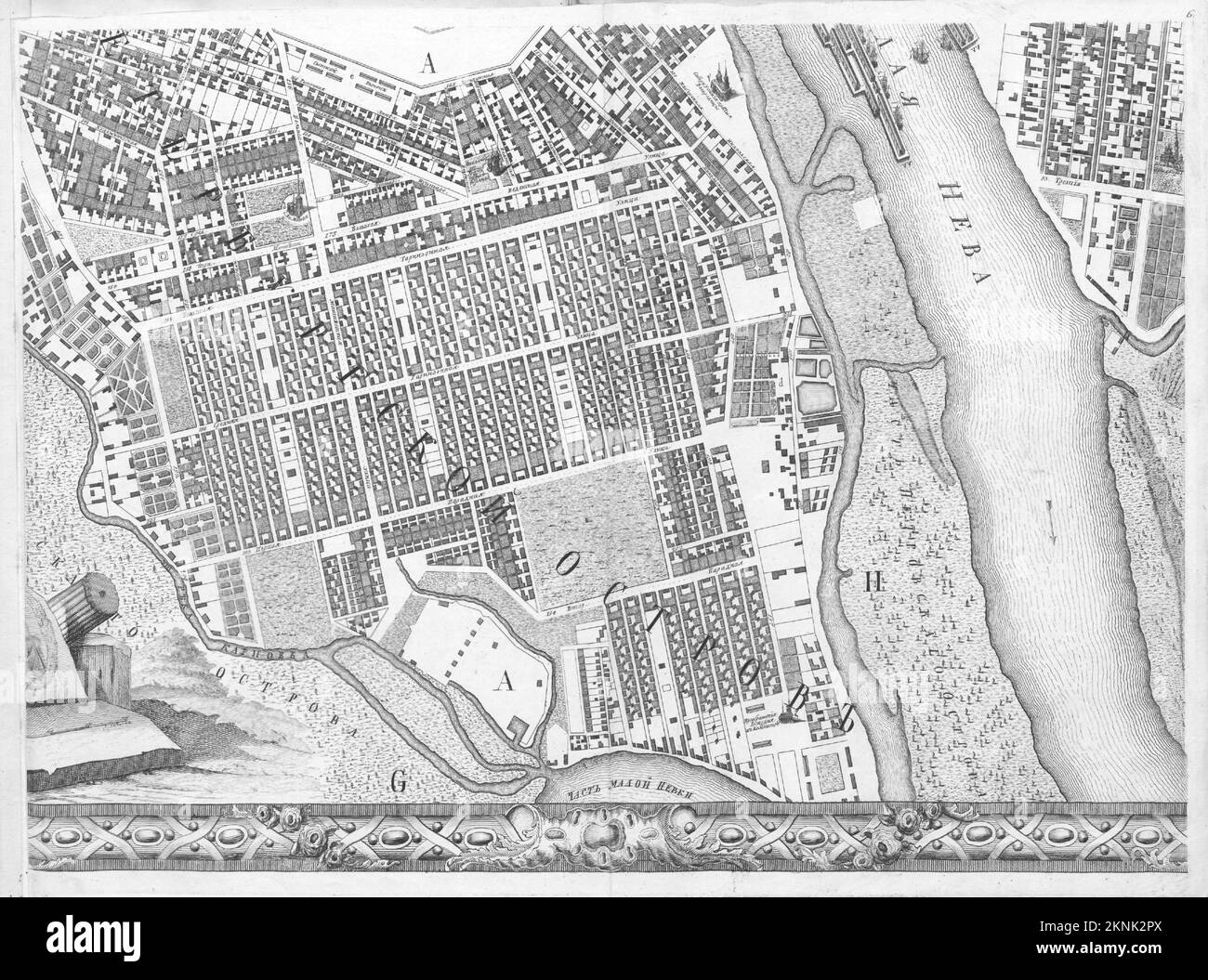 Vintage city plan of Saint Petersburg and area around it from 18th ...