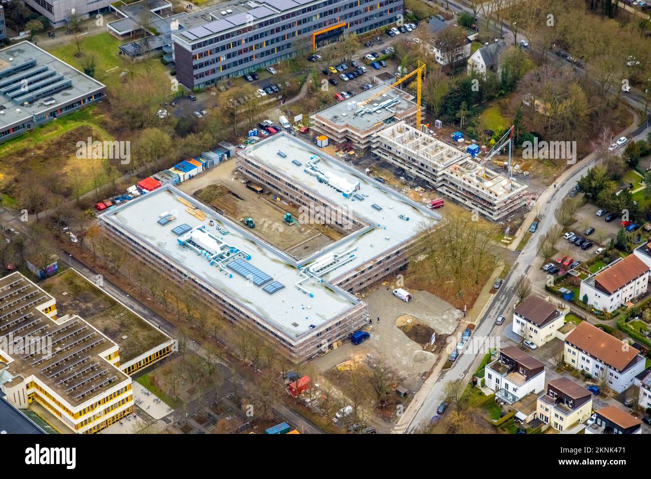 Aerial view, construction site and new building Jakob-Muth-School in ...